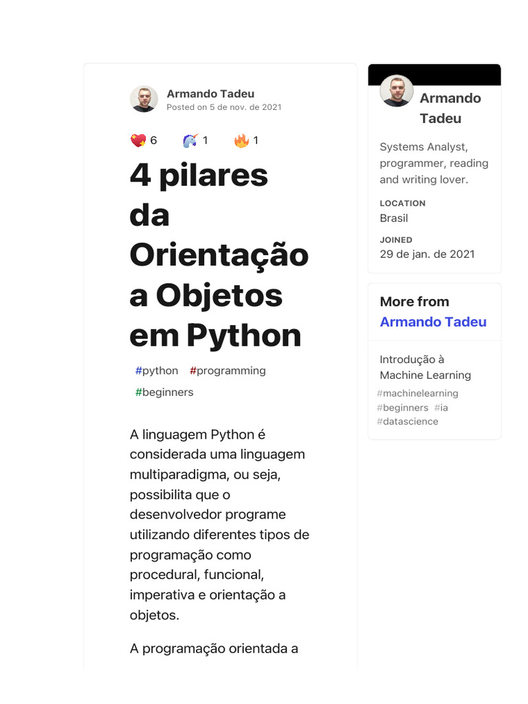 4 Pilares Da Orientação A Objetos em Python - DEV Community | PDF ...