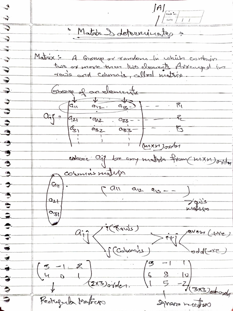 Matrices And Determinants Class 12 Ttn Notes Pdf
