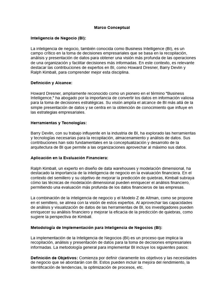 Marco Conceptual BI, AF, Z-Score | PDF | Inteligencia de negocios ...