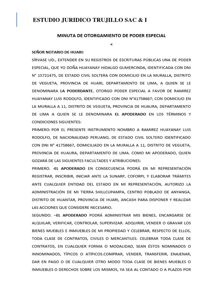 MODELO DE MINUTA DE PODER ESPECIAL | PDF