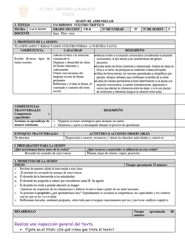 SESION 3 UNIDAD 5 ESCRIBIMOS Un Triptico | PDF | Aprendizaje