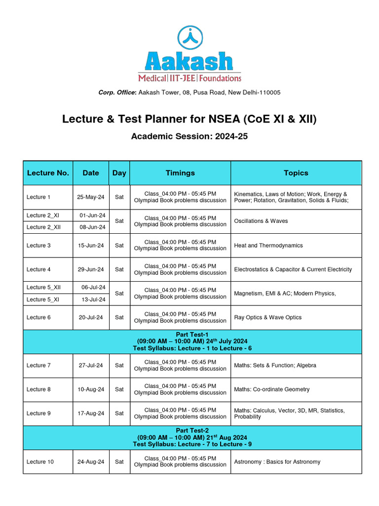 Lecture & Test Planner For NSEA (CoE XI & XII) | PDF | Astronomy ...