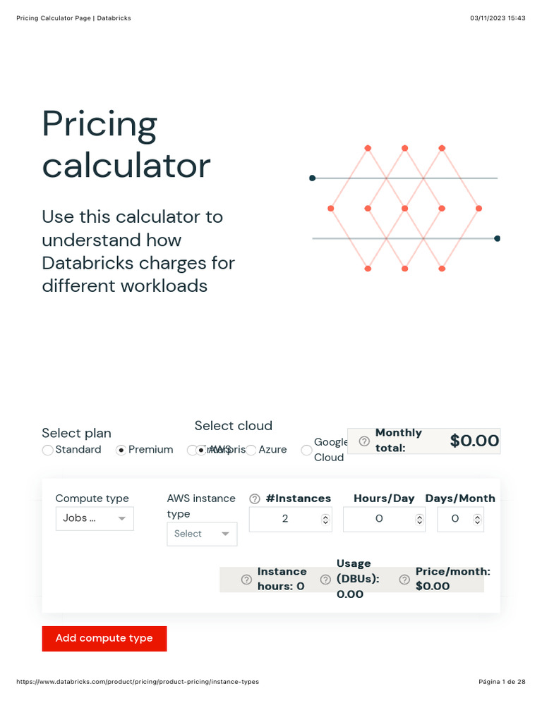 Pricing Calculator Page | Databricks | PDF | Computing | Online Services