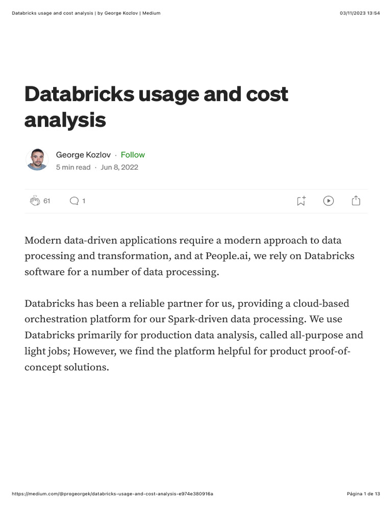 Databricks Usage and Cost Analysis - by George Kozlov - Medium | PDF | Cloud Computing ...