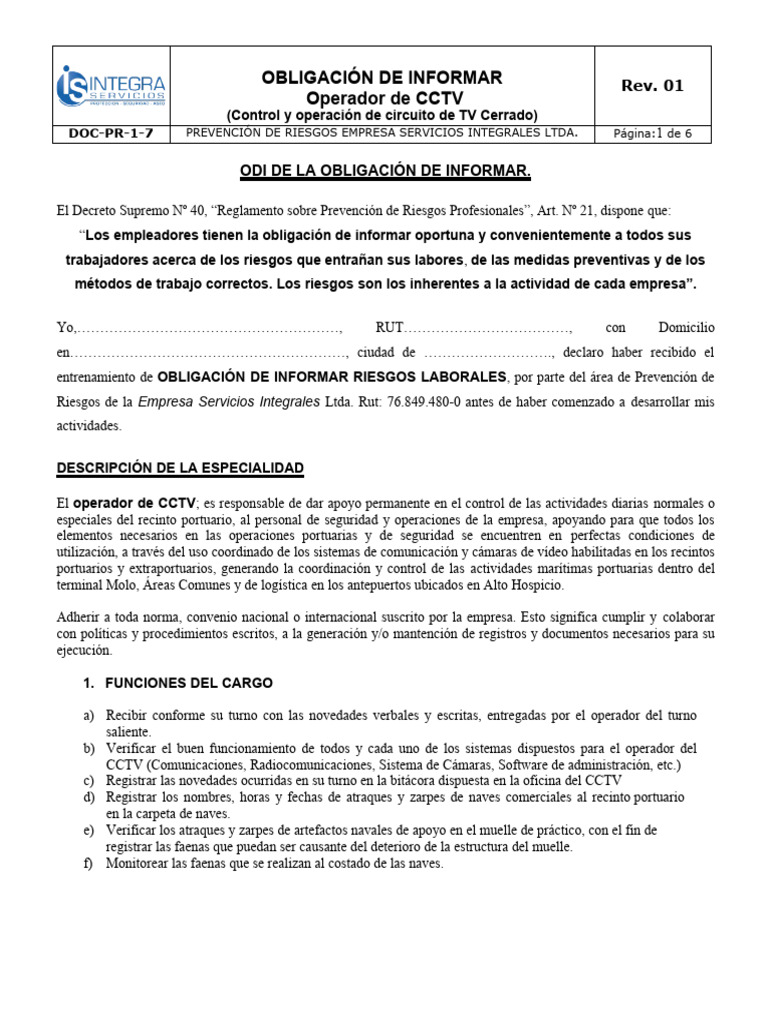 DOC PR 1 7 Registro OIR Operador CCTV | PDF | Circuito cerrado de televisión | Business