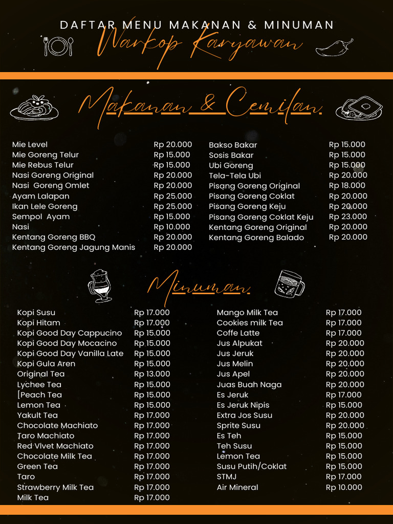 Hitam Oranye Modern Ilustrasi Daftar Menu Resto Makan | PDF ...