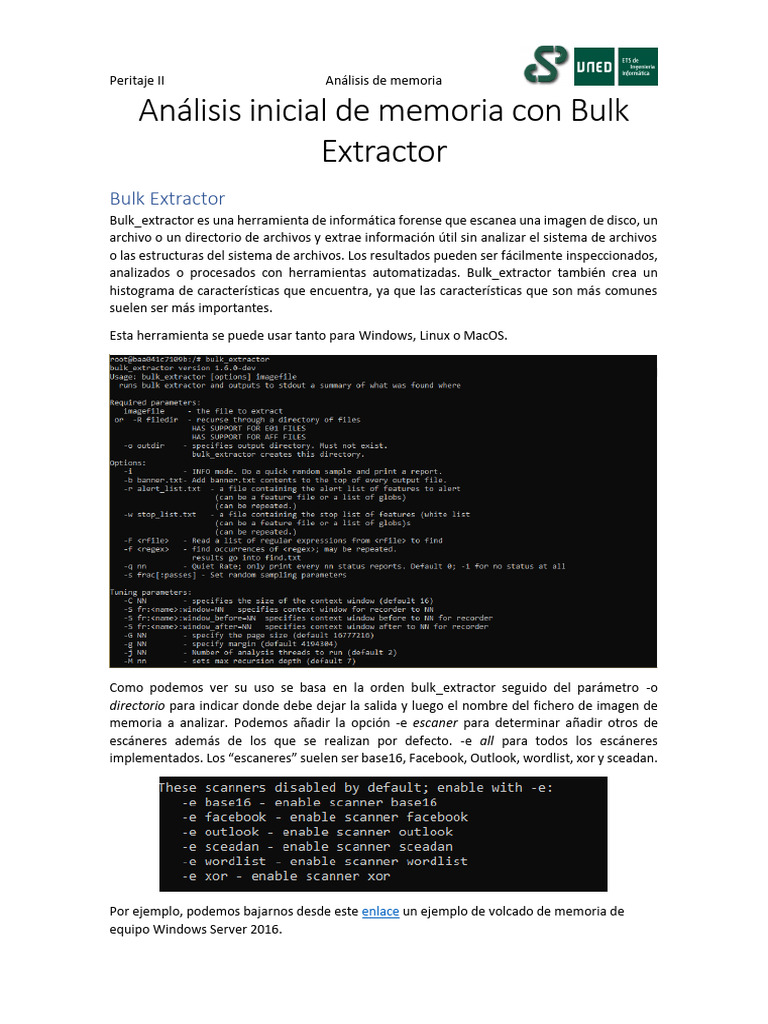 Análisis memoria con bulk extractor | Descargar gratis PDF | Archivo de ...