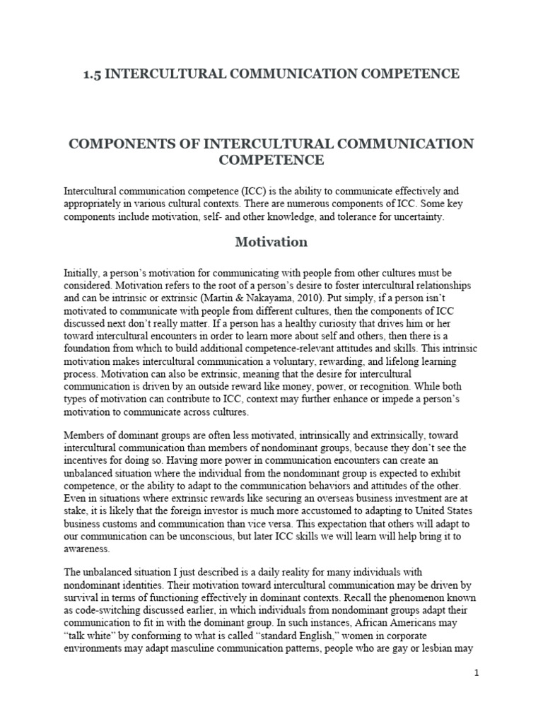 6) 1.5 INTERCULTURAL COMMUNICATION COMPETENCE | PDF | Motivational ...