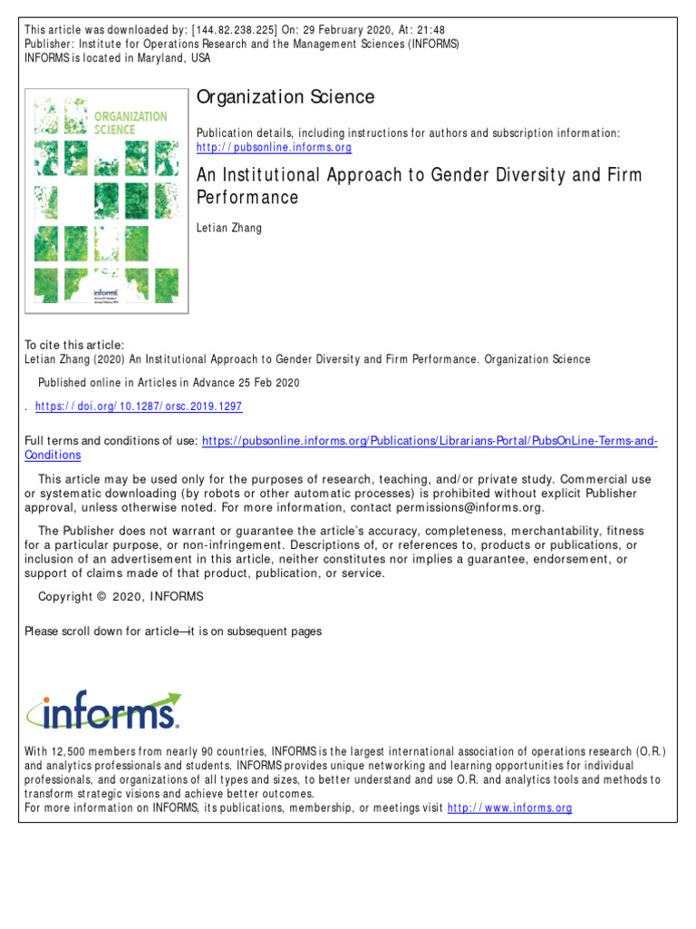 Org Science Zhang | Download Free PDF | Fixed Effects Model | Gender