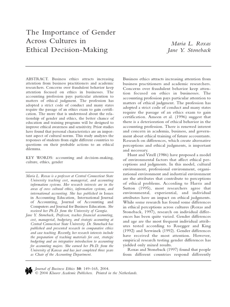 Gender Ethical Decision Making | PDF | Socialization | Gender