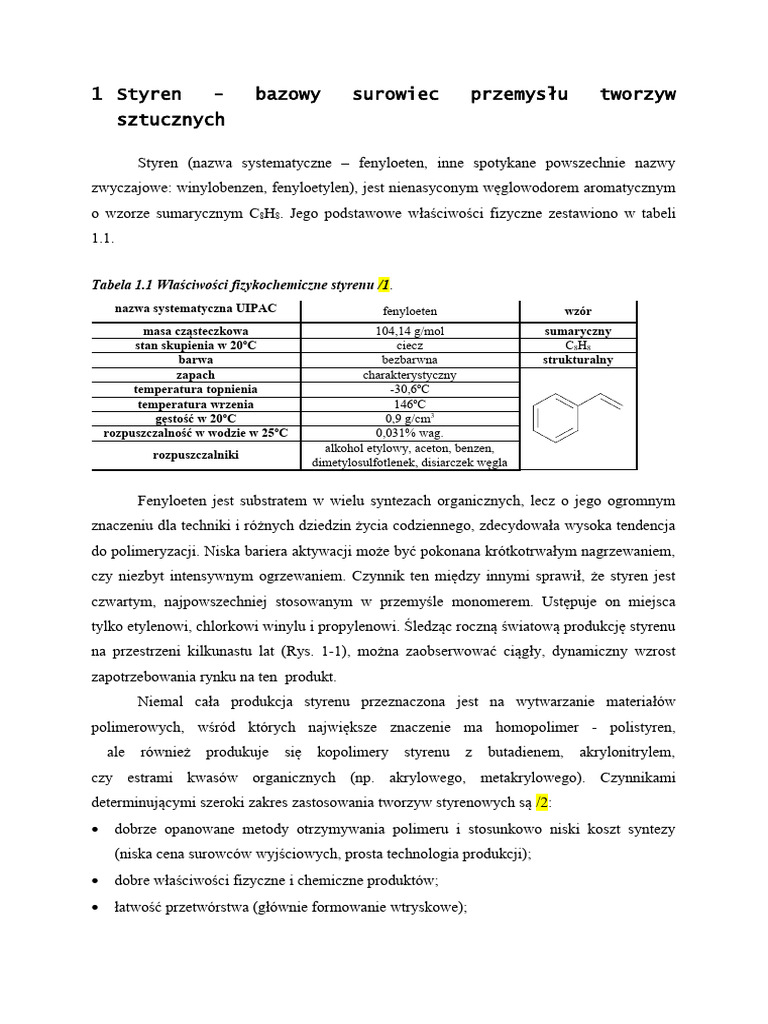 Styren - Bazowy Surowiec Przemyslu Tworzyw Sztucznych | PDF