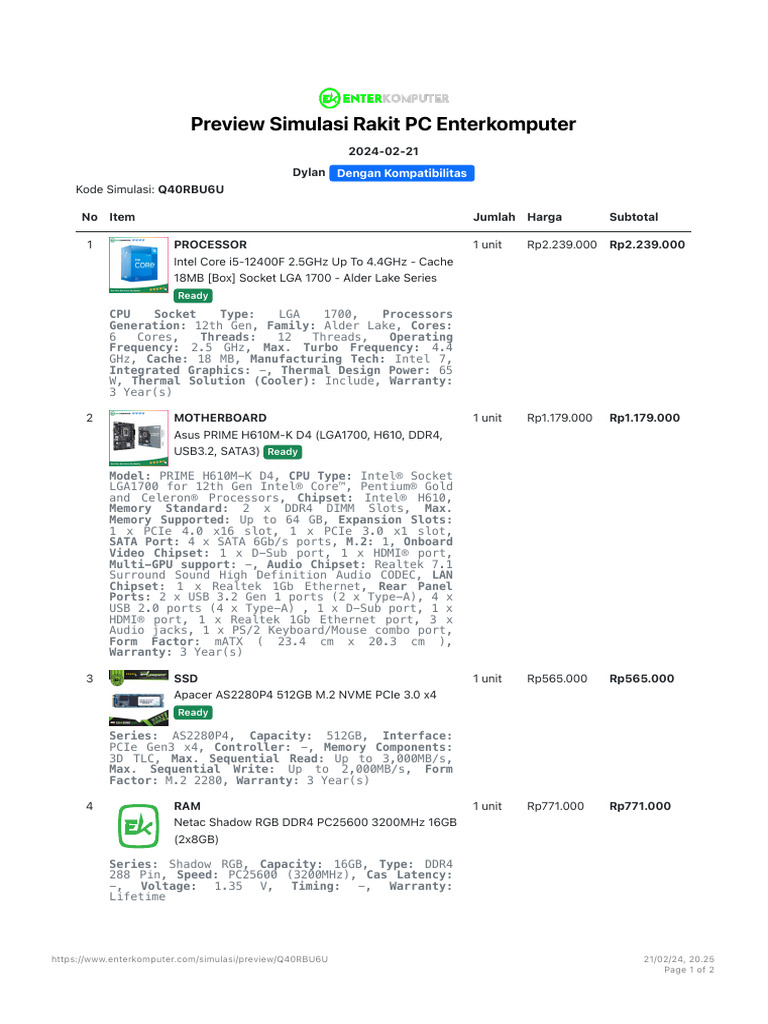 Simulasi - Dylan - Enterkomputer Jual Beli Online Komputer, Rakit PC ...