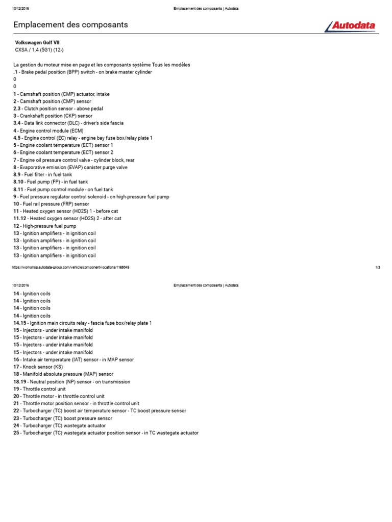 Emplacement Des Composants - Autodata | PDF | Turbocharger | Throttle