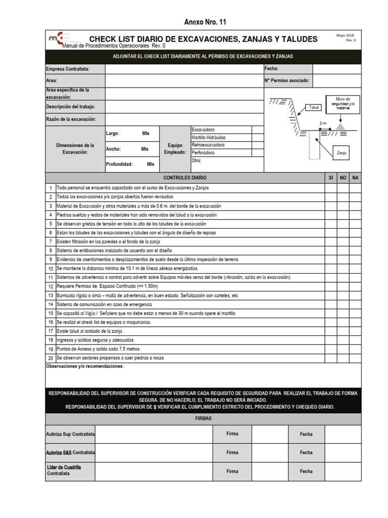Anexo_Nro_11_Check_List_de_excavaciones_y_Zanjas | PDF