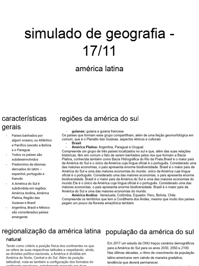 Simulado de Geografia - 17 - 11 | PDF | América do Sul | Américas Simulado de Geografia - 17 - 11 | PDF | América do Sul | Américas