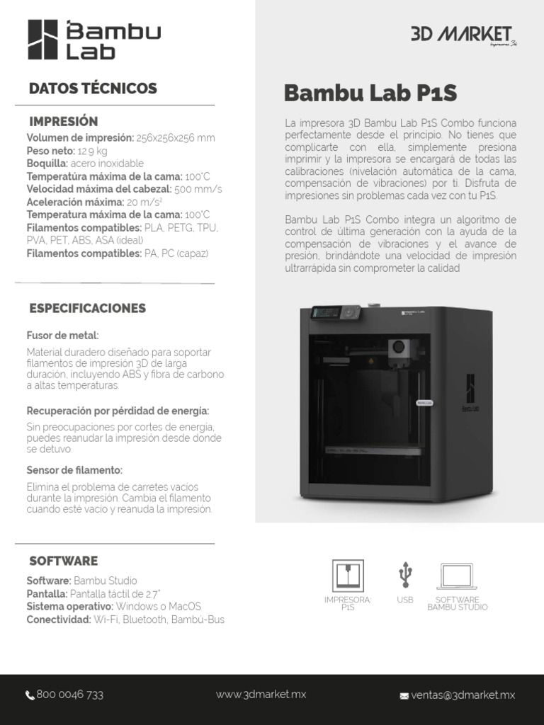 Ficha Tecnica P1S Bambu Lab | PDF
