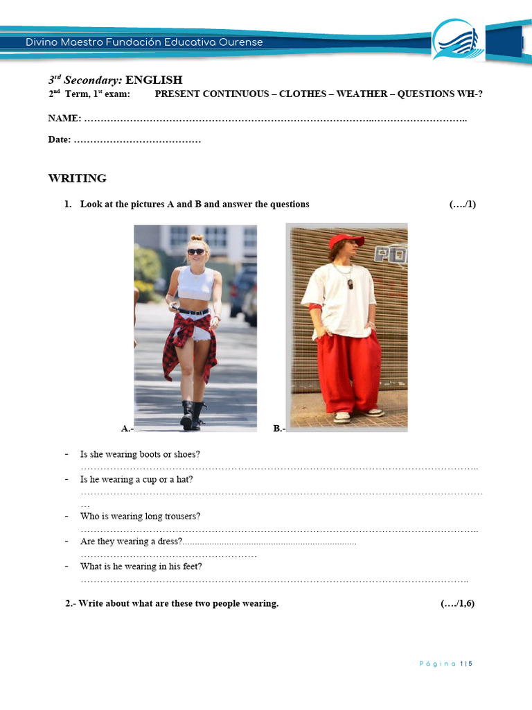 Present Continuous: Clothes Activities | PDF | Fashion | Clothing