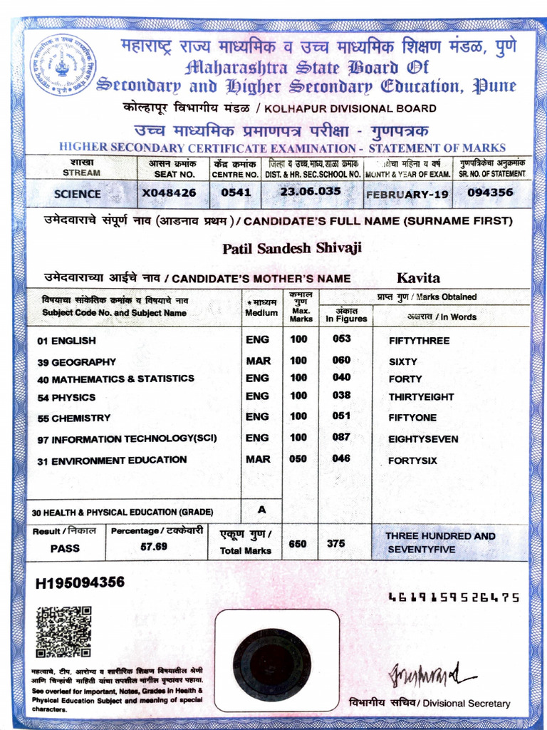 10th &12th Documents - Patil Sandesh Shivaji | PDF | Educational Stages | Student Assessment And ...
