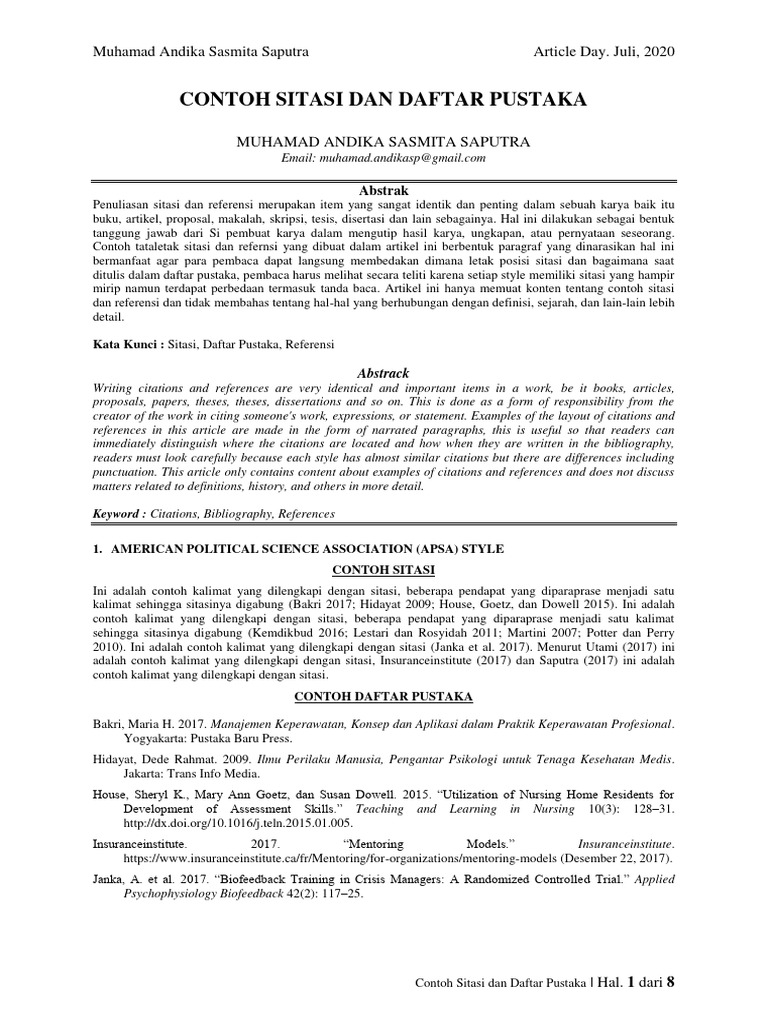 Contoh Sitasi Dan Daftar Pustaka | PDF | Karier & Perkembangan