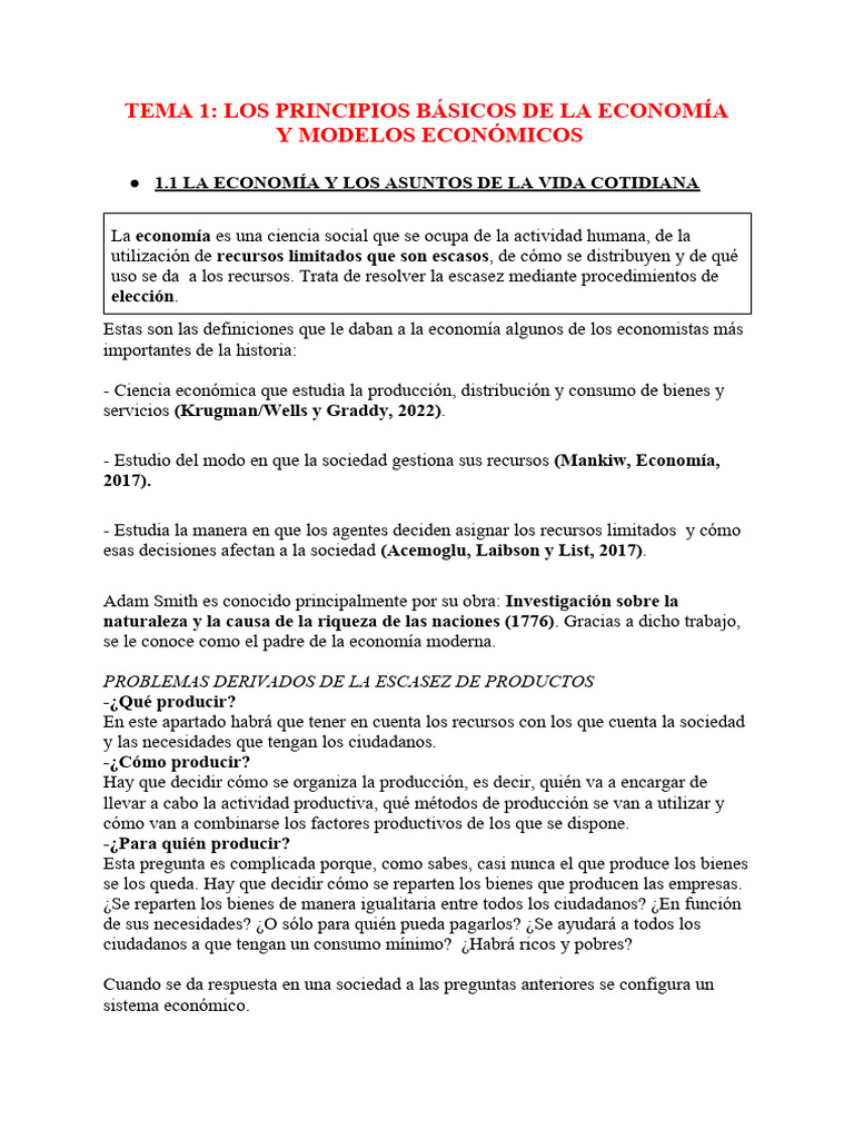 Tema 1 - Los Principios Básicos de La Economía y Modelos Económicos | Descargar gratis PDF ...