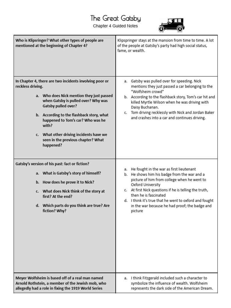 Chapter 4 Guided Reading Notes | PDF | The Great Gatsby