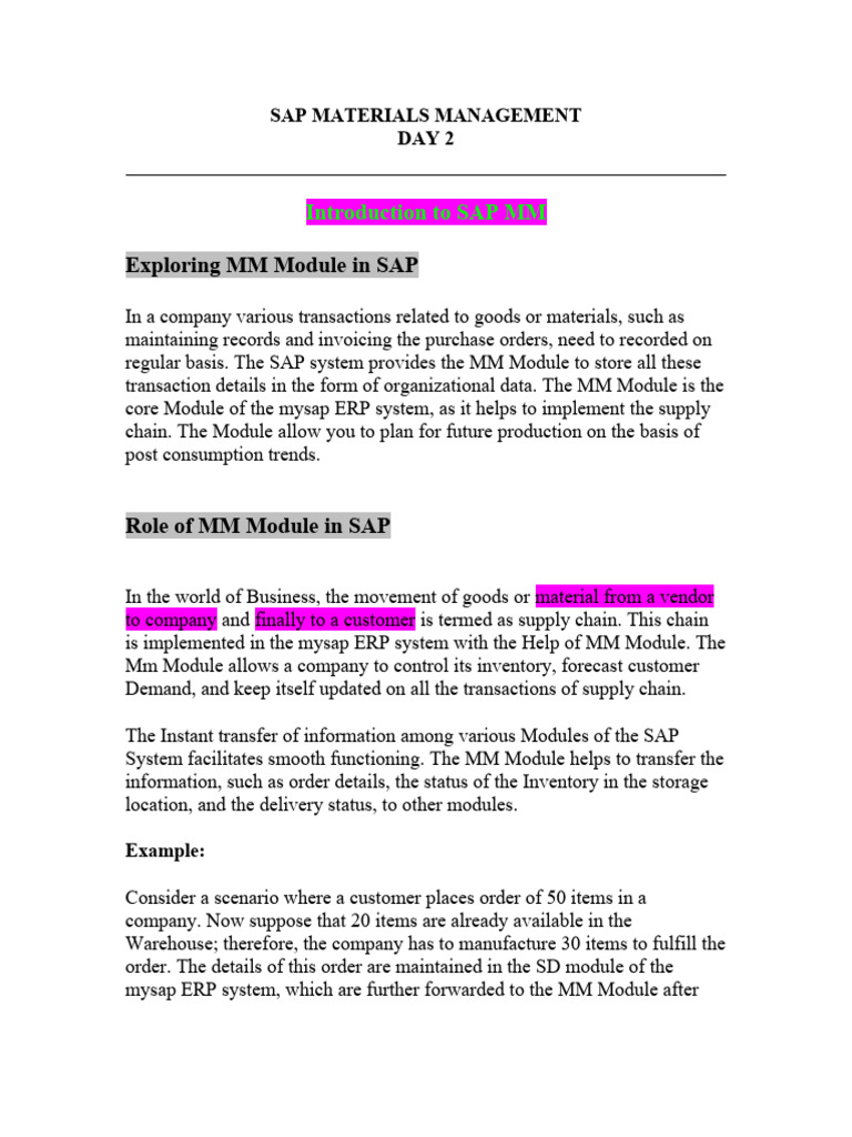 Day 2 Sap Mm Basics Pdf Business Business Economics