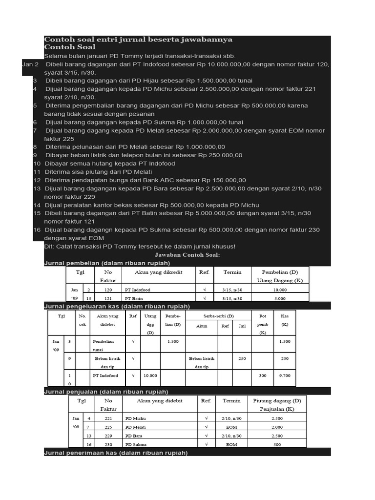 Contoh Soal Entri Jurnal Beserta Jawabannya | PDF