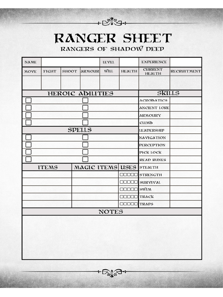 Ranger Sheet V4.0a 2 | PDF