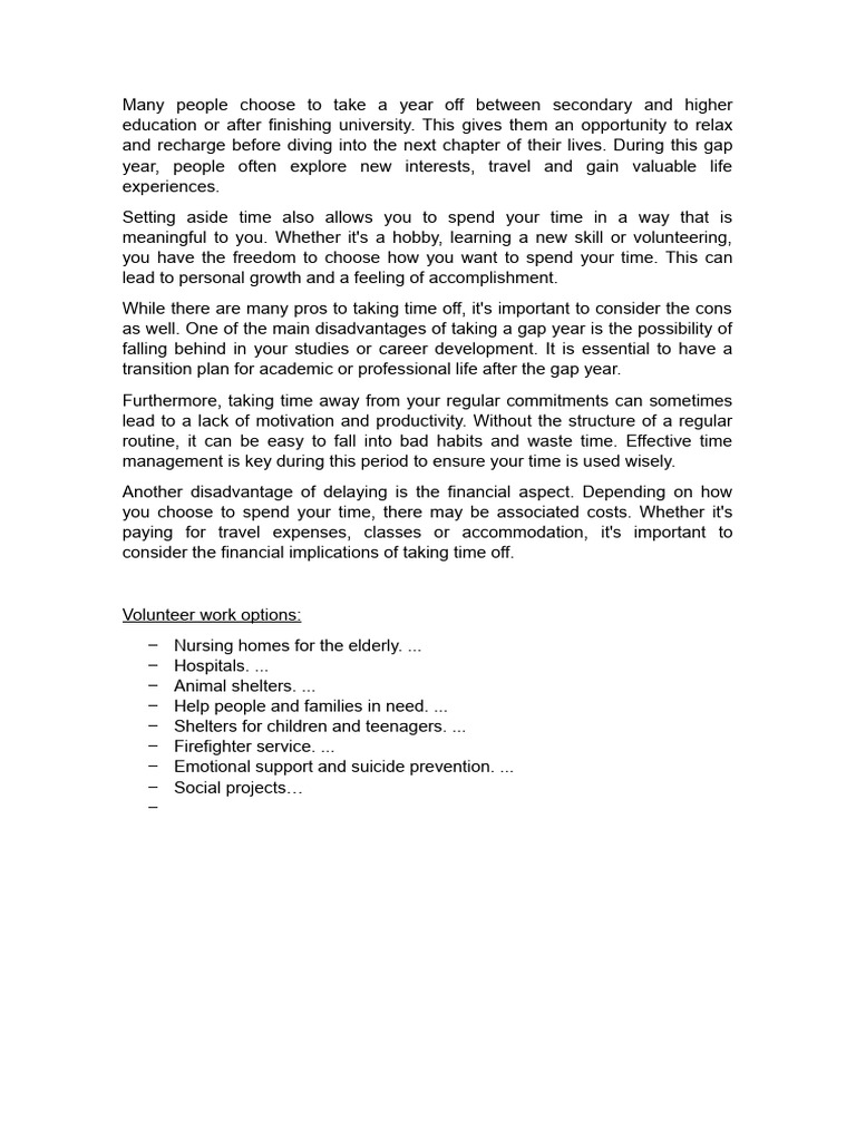 Pros and Cons of Taking a Gap Year | PDF