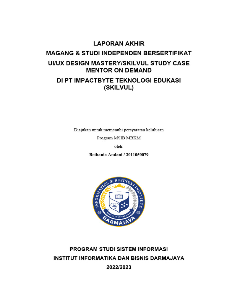 Laporan Akhir - Studi Independed - Bethania Andani - 2011050079 - SKILVUL STUDY CASE MENTOR ON ...