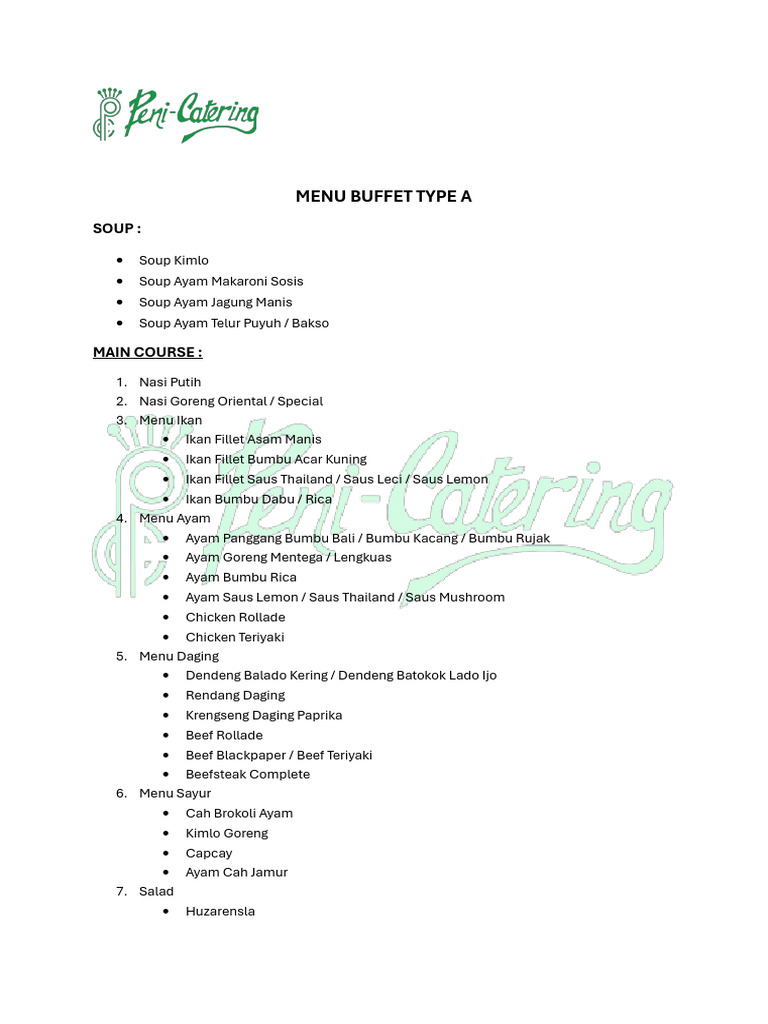 MENU BUFFET TYPE ABC (New 2024) | PDF | Food And Drink | Cuisine