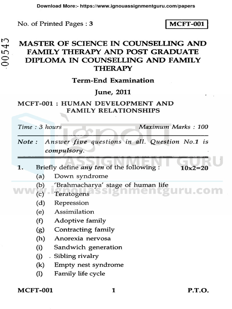 MCFT 001 Previous Year Question Papers by Ignouassignmentguru | PDF | Developmental Psychology ...