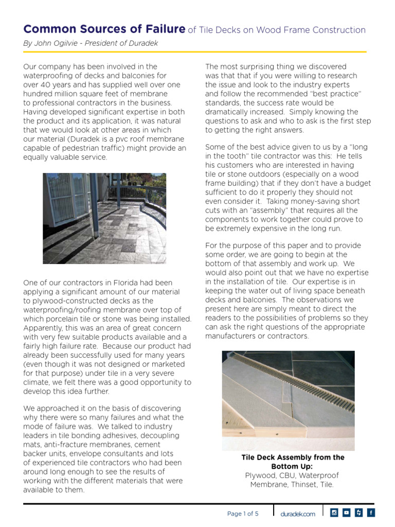 WhitePaper Common Sources Failure of Tile Decks Tiledek | PDF | Tile | Roof
