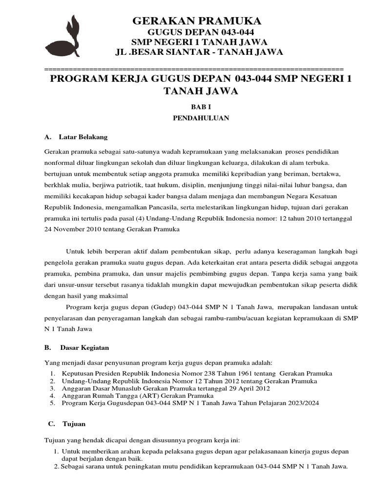 Program Kerja Gudep 043 2023-2024 | PDF | Karier & Perkembangan
