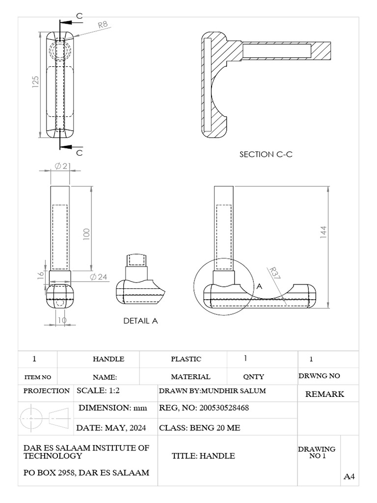 Plastic Handle Technical Drawing | PDF