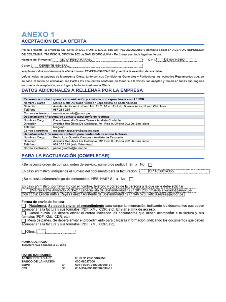 ANEXO N° 01_AENOR - AUNOR | Descargar gratis PDF | Industrias de servicio | Bancario