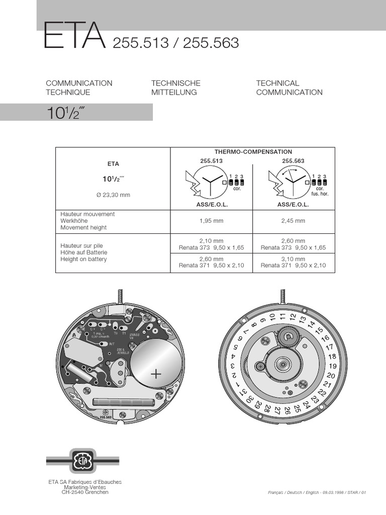 Liste des fournitures ETA 255.513/255.563 | PDF | Électromagnétisme ...