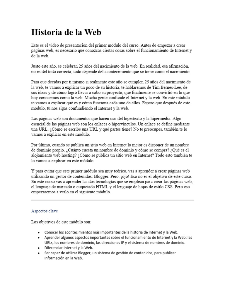 Historia y Funcionamiento de la Web | PDF | Red mundial | Internet y web