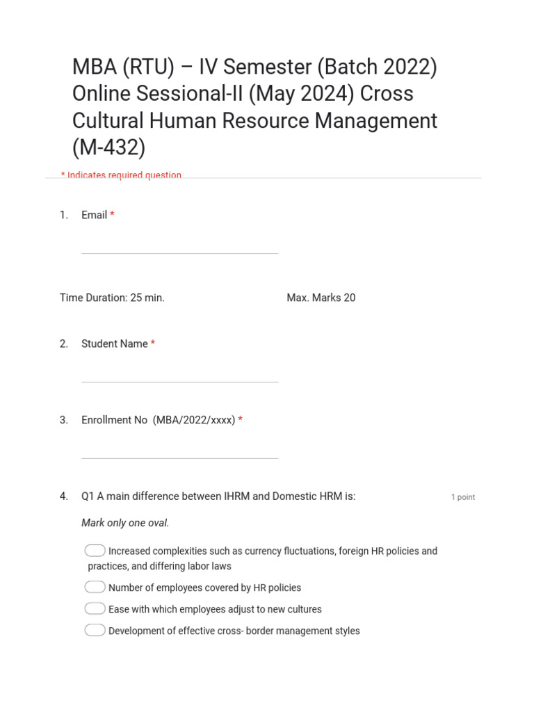 M-432 Cross Cultural Human Resource Management - Answer Key | Download ...