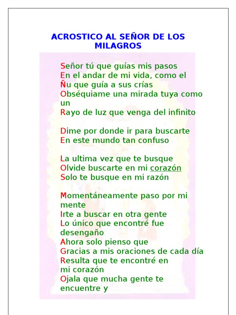 ACROSTICO AL SEÑOR DE LOS MILAGROS