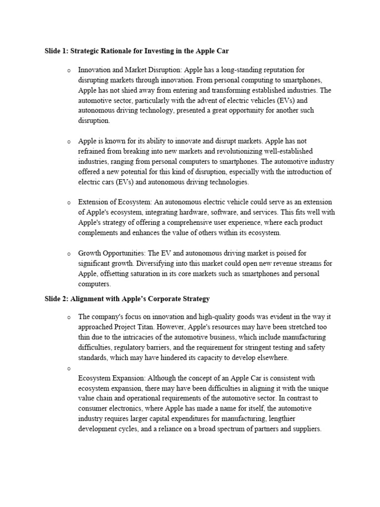 Apple Car Project: Strategic Insights | PDF | Apple Inc. | Disruptive ...