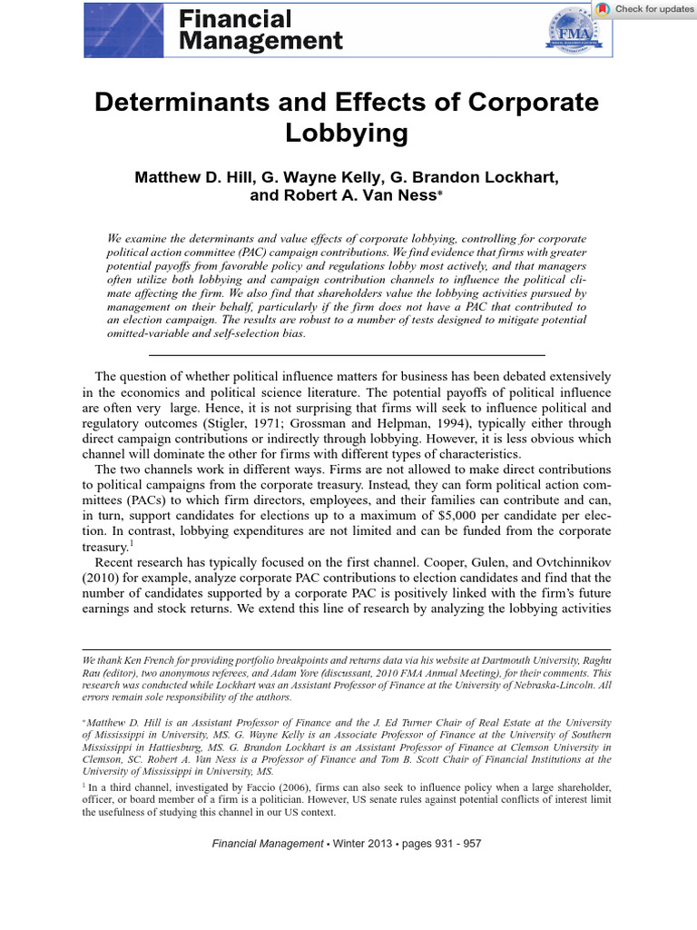 Corporate Lobbying: Determinants & Value Effects | PDF | Expense ...