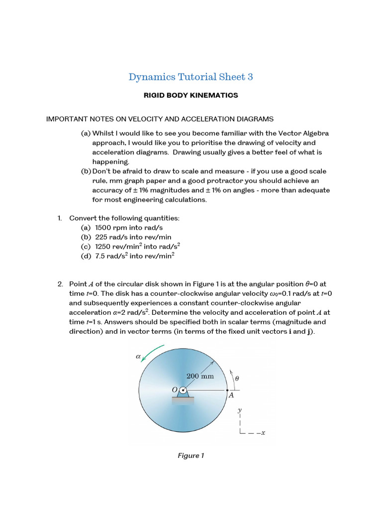 Dynamics Tutorial Sheet 3 - Rigid Body Kinematics(1) | Download Free PDF | Velocity | Acceleration