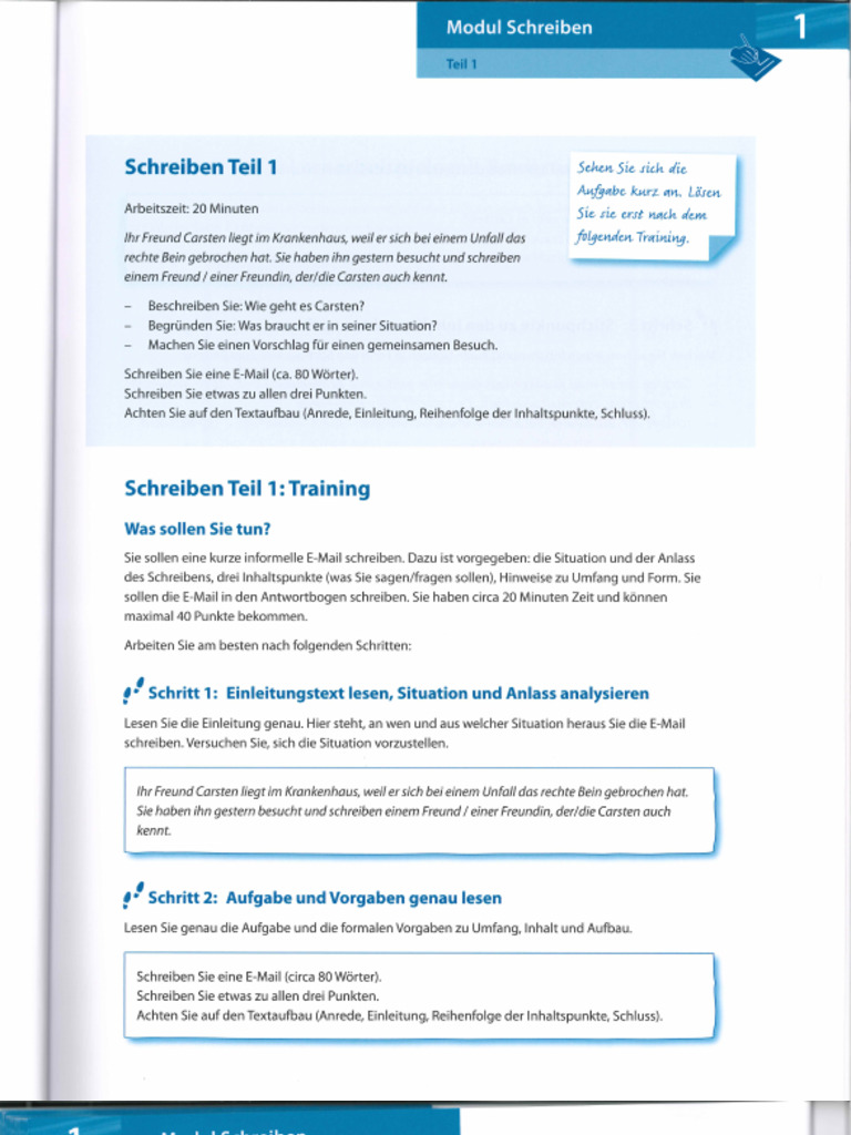 Prüfungstraining_Goethe_Zertifikat_B1 - SCHREIBEN TEIL 1 | PDF