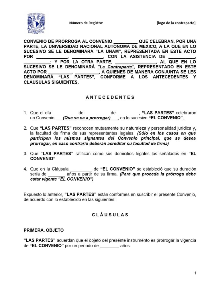 5 Modelo de Convenio de Prorroga | PDF | Traducciones