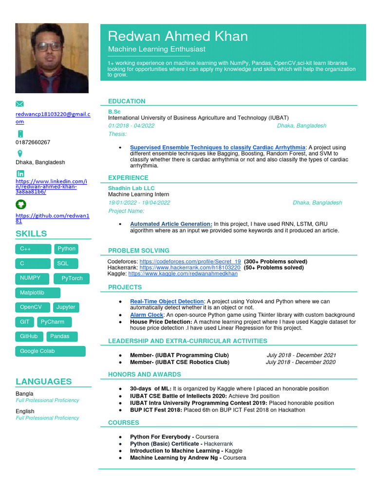 Ai Engineer Redwan Ahmed Khan | PDF | Machine Learning | Cognitive Science