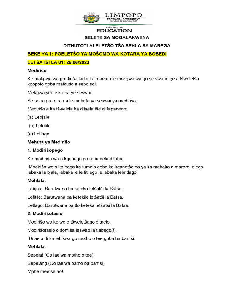 Wec 2023 Material Sepedi HL | PDF