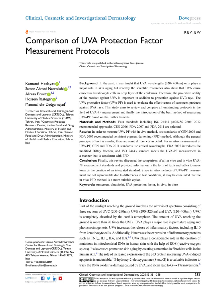 Comparison of UVA Protection Factor Measurement PR | PDF | Sunscreen | Ultraviolet