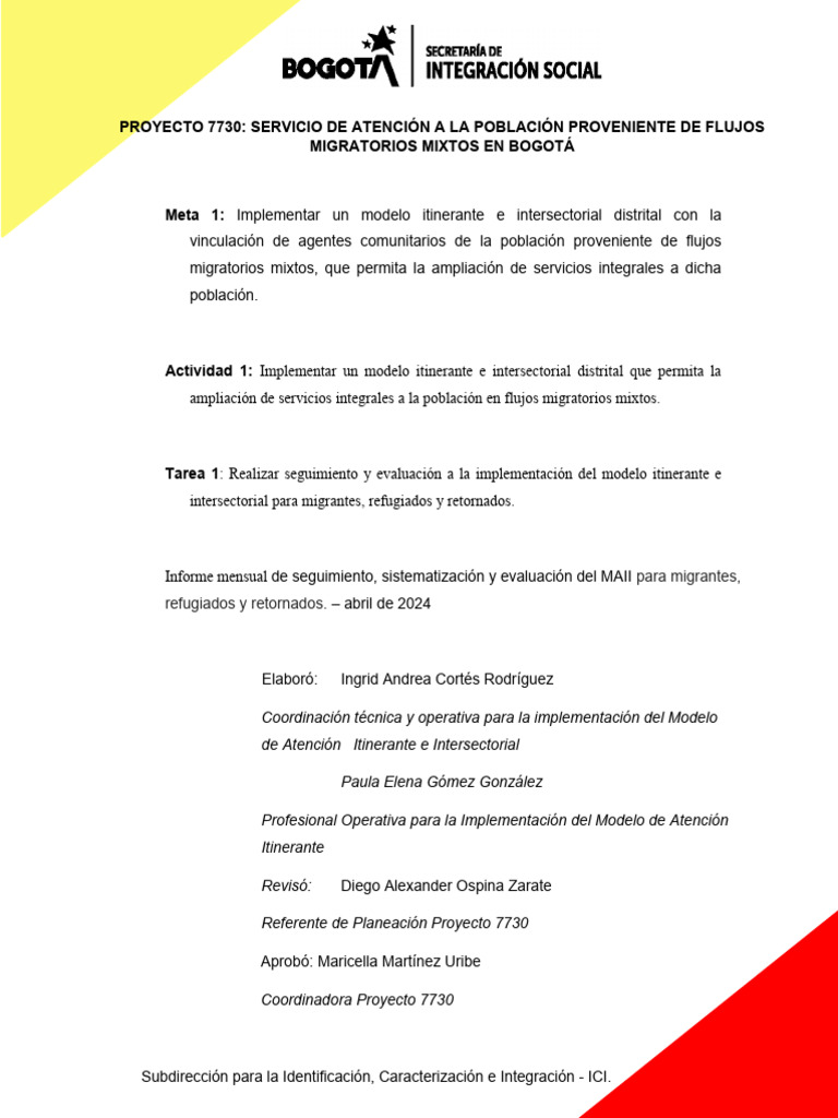M1 - A1 - T1 - SOP1 - Informe Mensual de Seguimiento, Sistematización y Evaluación Del MAII ...