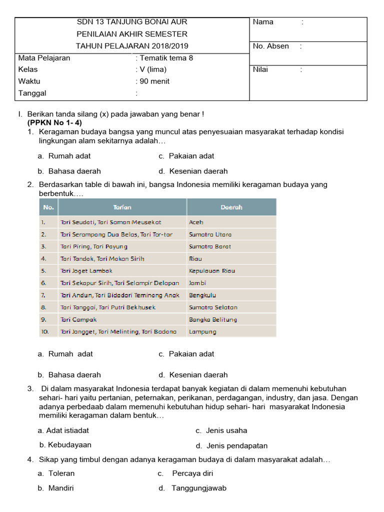 Soal Pas Tema 8 | PDF